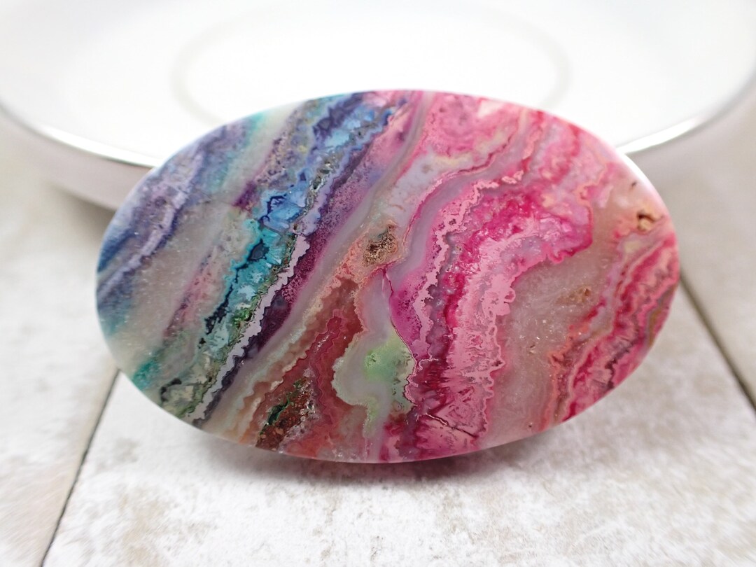 Bright Pink Purple Blue Dyed Agate Crystal Cabochon - Oval Shaped Cab ...