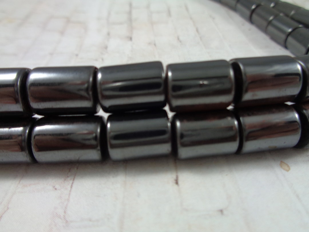 35 Magnetic Hematite Tube Shaped Stone Beads 10x7mm Dark Gray Silver ...