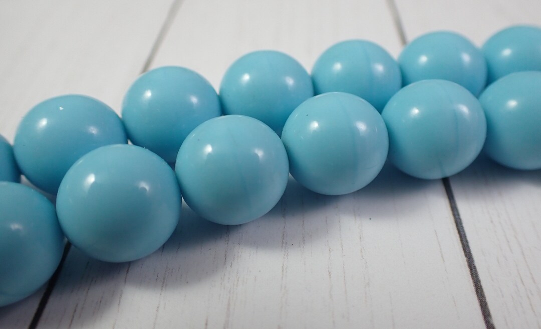 13 Pcs Light Blue Round Glass Beads - 12mm Smooth Finish Beads - Opaque ...