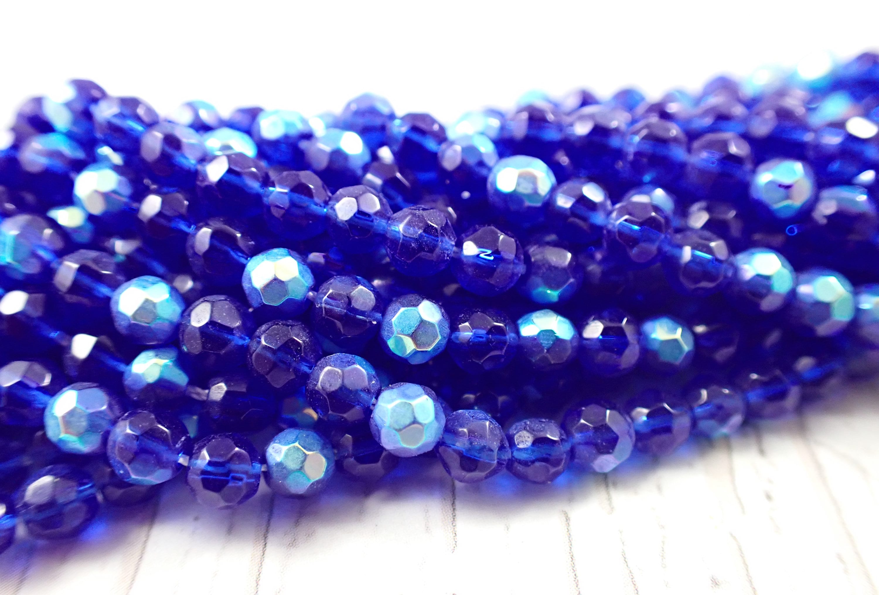 250 Bright Blue Round Faceted Glass Beads Small 4mm AB | Etsy