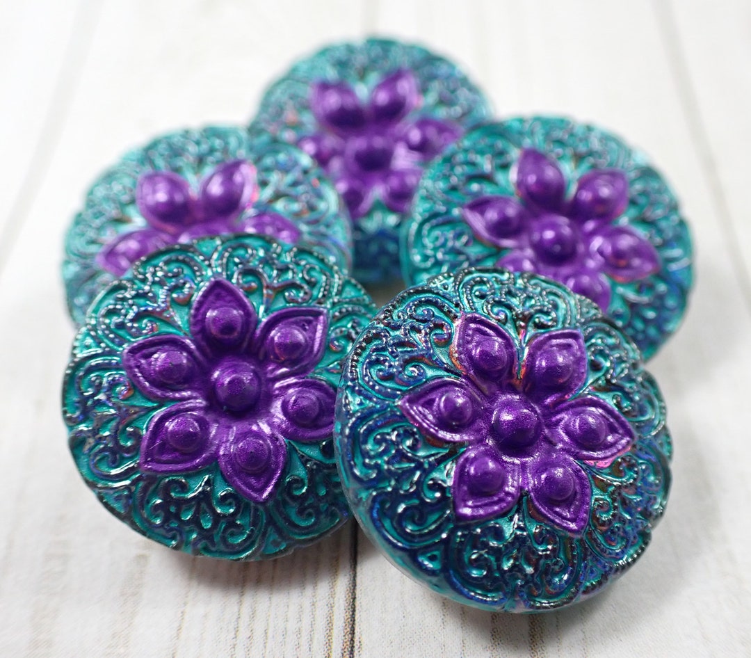 1 Piece Purple Teal Glass Arabian Star Button - 18mm Round Button ...
