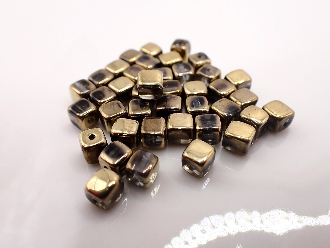 40 Pcs Gold Finish Czech Glass Cube Beads - 4mm Cube Gold Finish ...