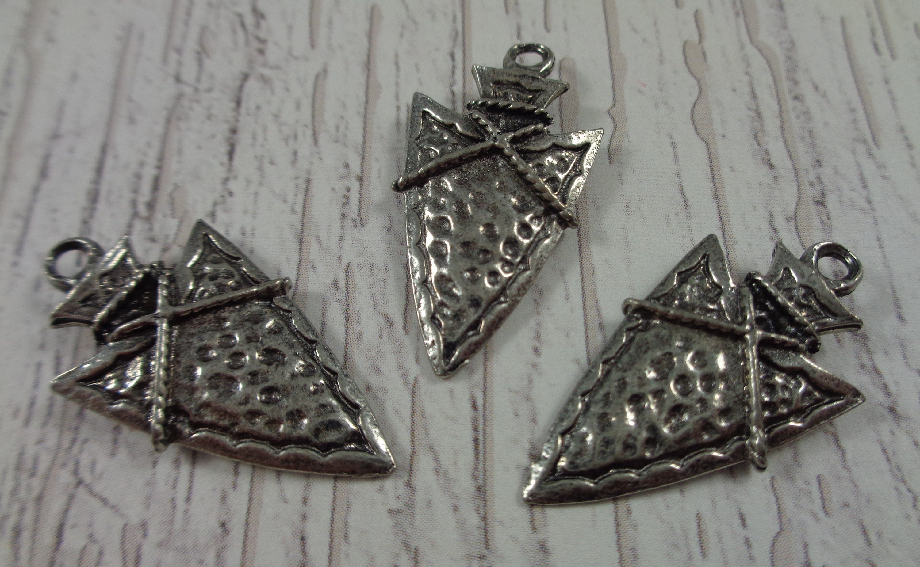 1 Piece Silver Pewter Arrowhead Pendant - Textured Flat Silver Focal ...
