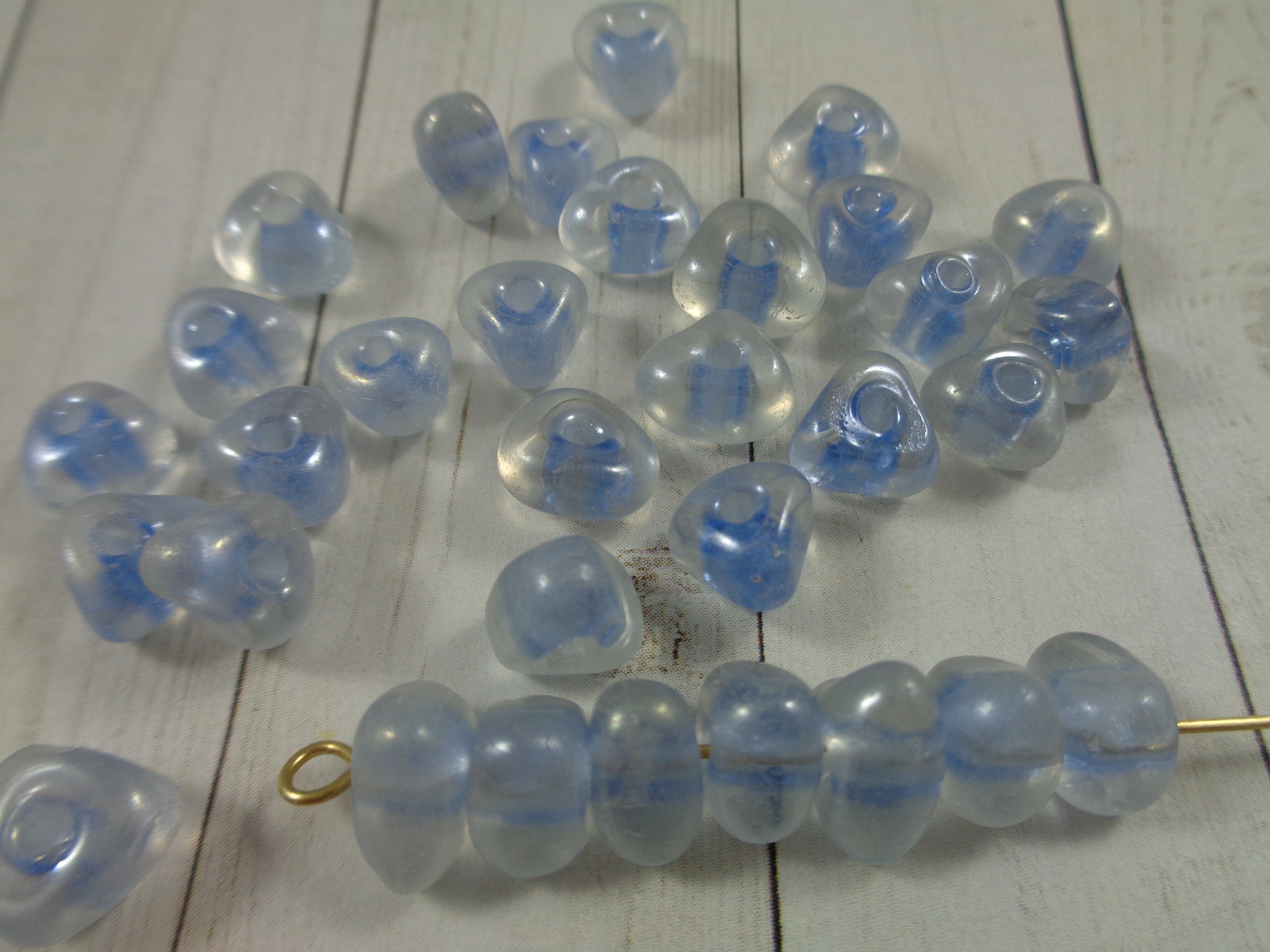 30 Pcs Blue Glass Triangle Beads Blue Core Translucent Glass | Etsy