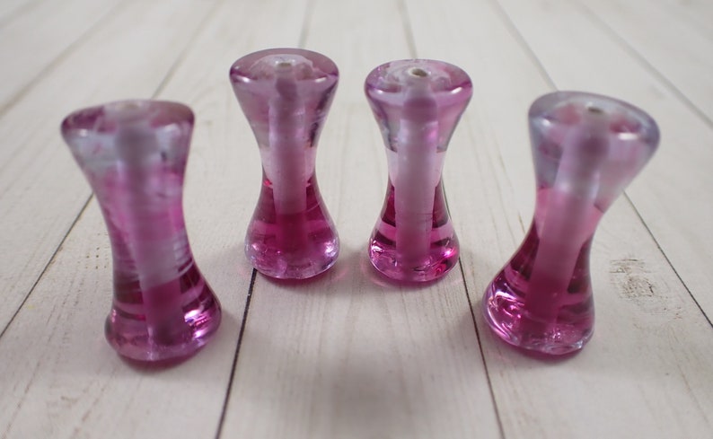 4 Pink Purple Hourglass Shaped Glass Beads - Smooth Finish Clear Beads ...