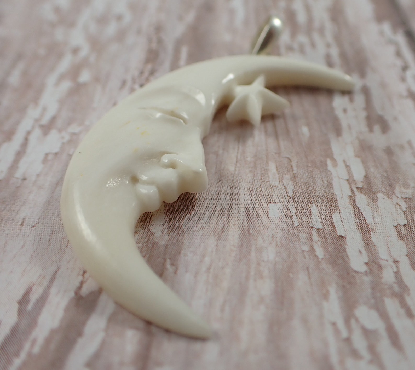 1 Piece Large White Bone Moon Face Pendant Detailed Carved | Etsy