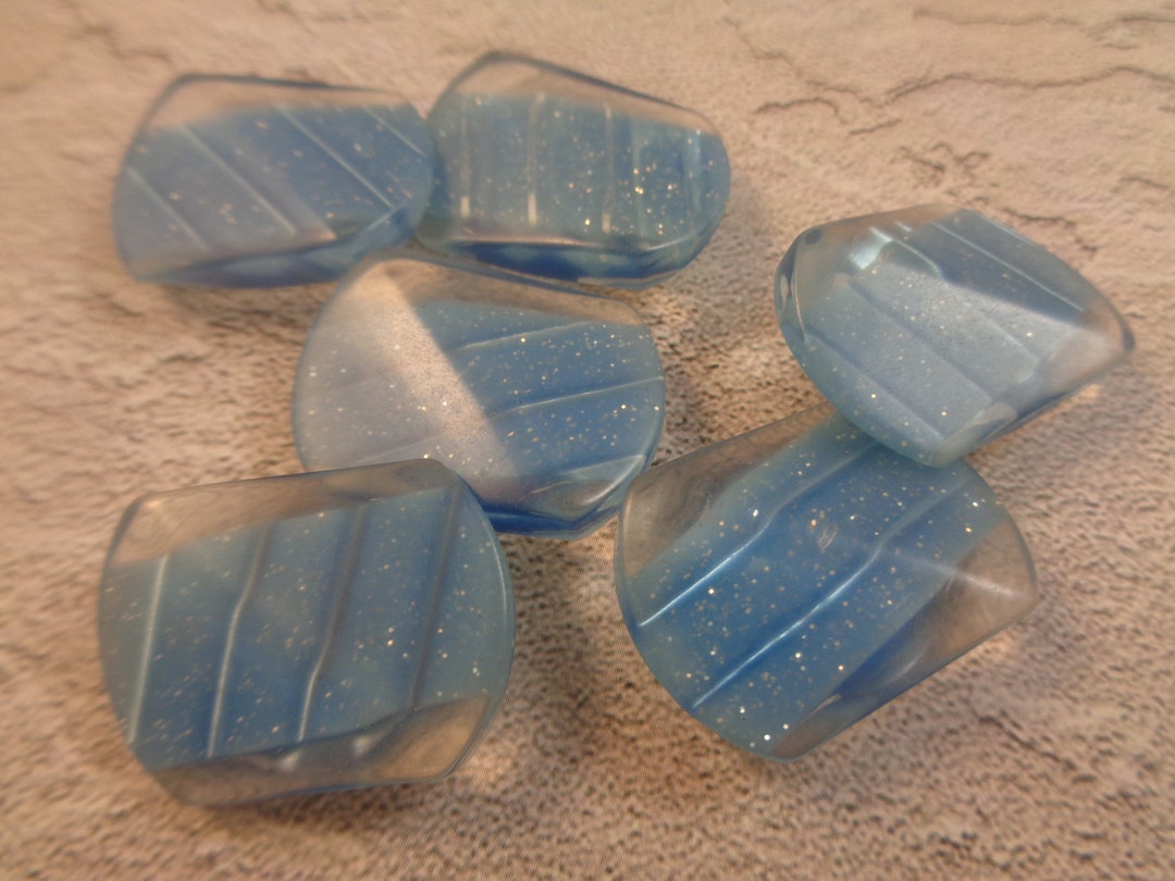 1 Light Blue Rectangle Button Striped Faceted Large Button - Etsy
