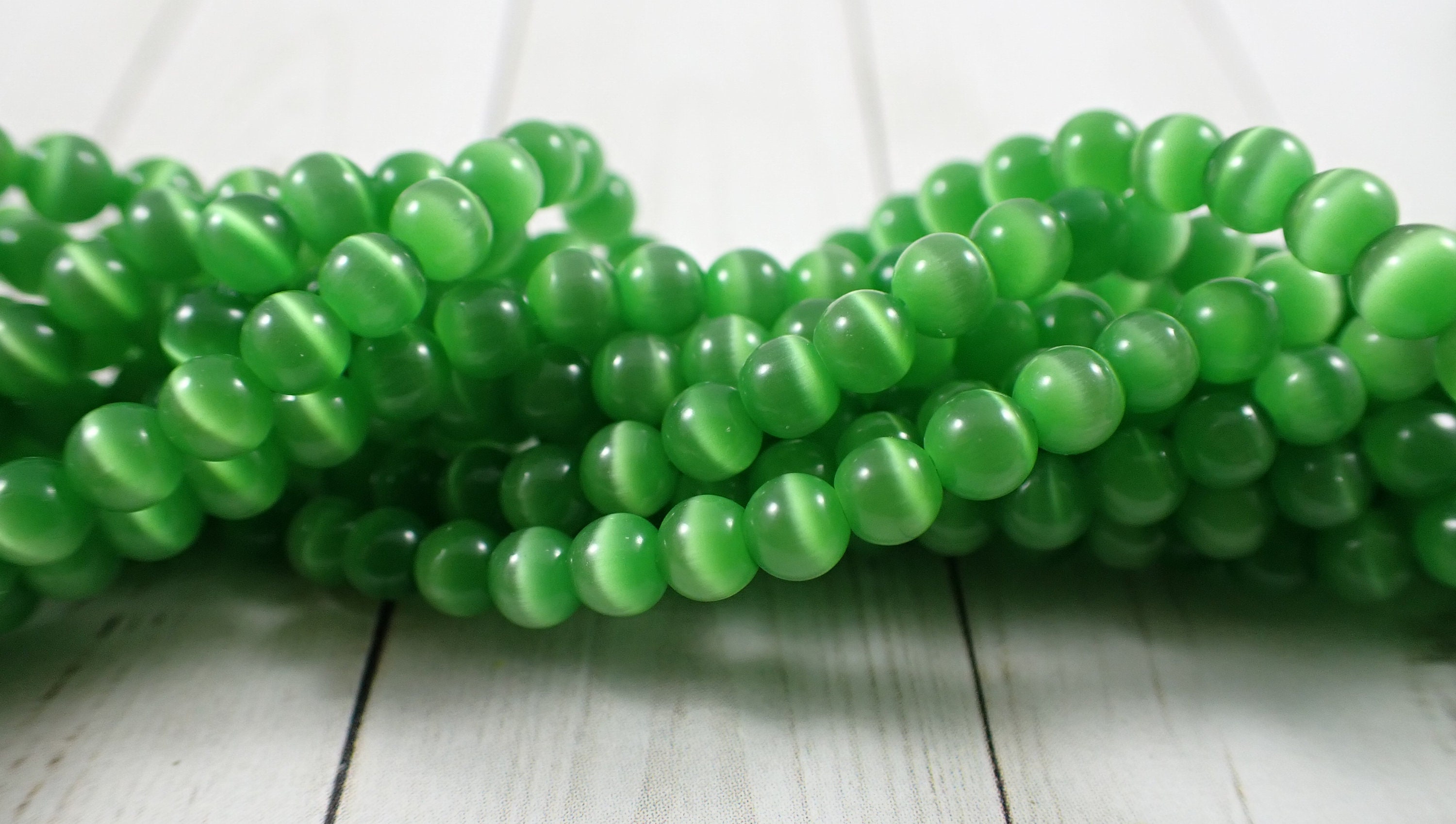 100 Pcs Bright Green Small Cats Eye Beads - 4mm Little Round Beads ...