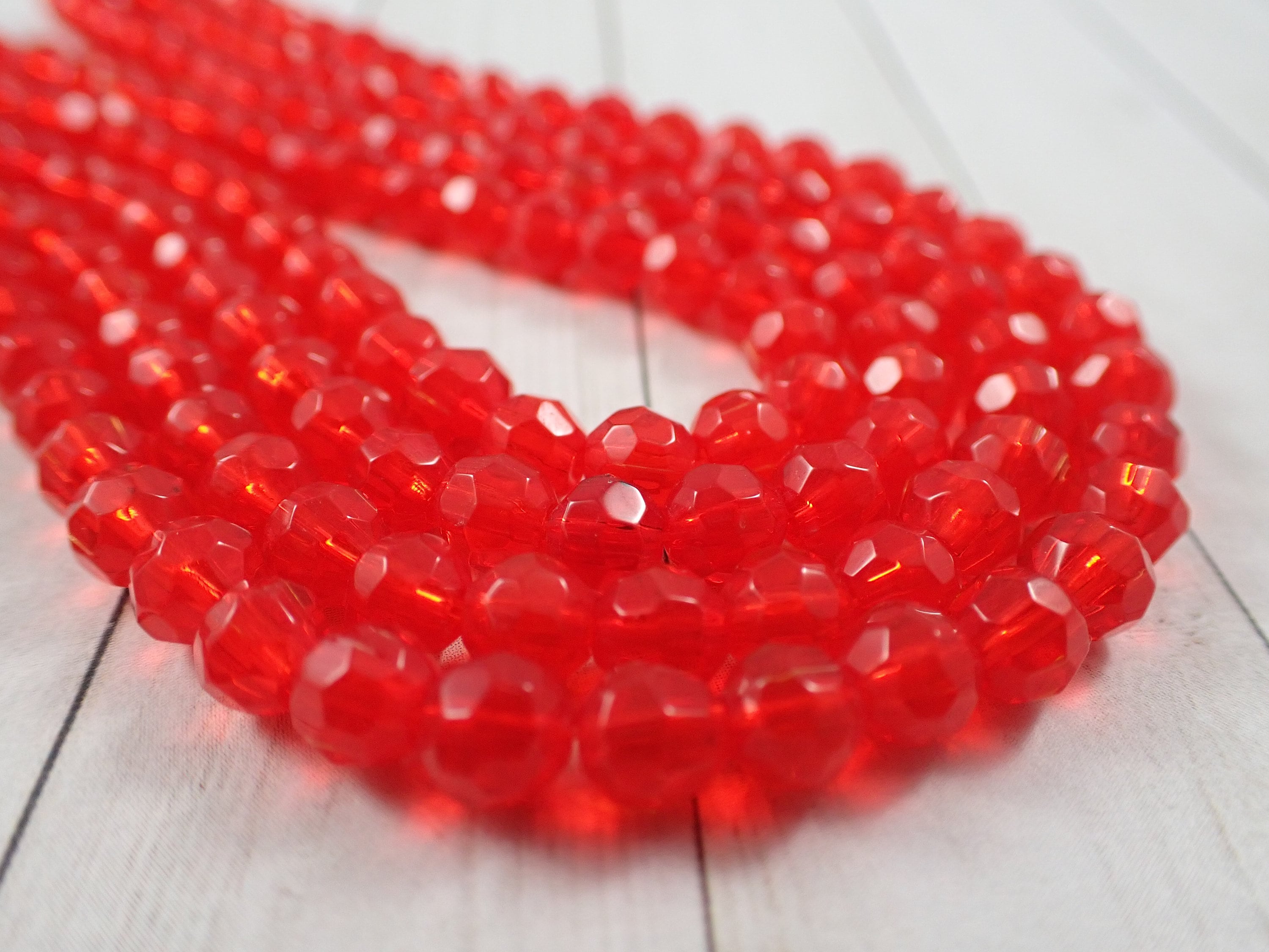 56 Pcs Bright Red Glass Beads - 6mm Opaque Red Beads - Faceted Round ...