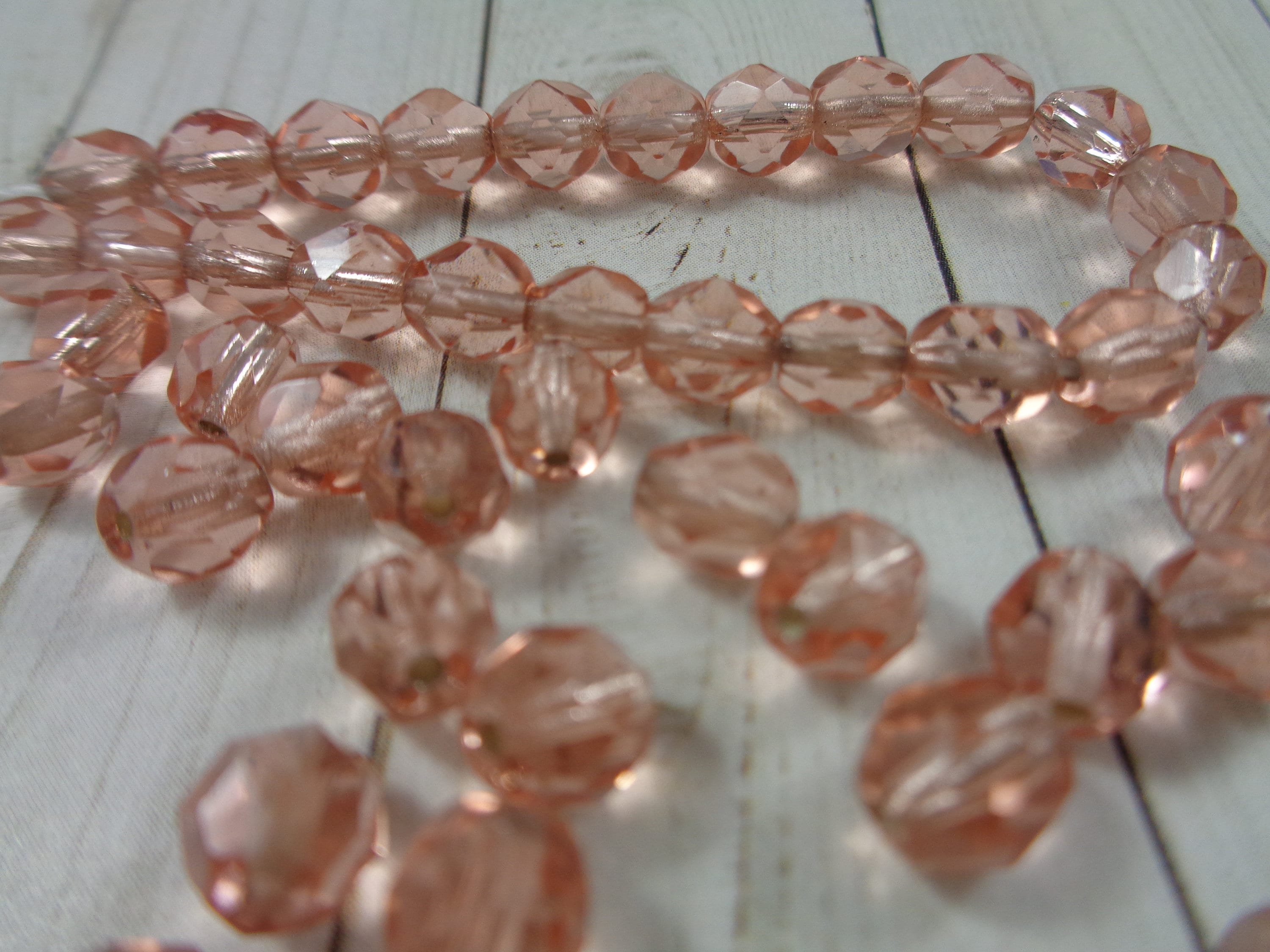 22 Pcs Pink Glass Beads - Round Faceted Small - Clear Translucent Pink ...