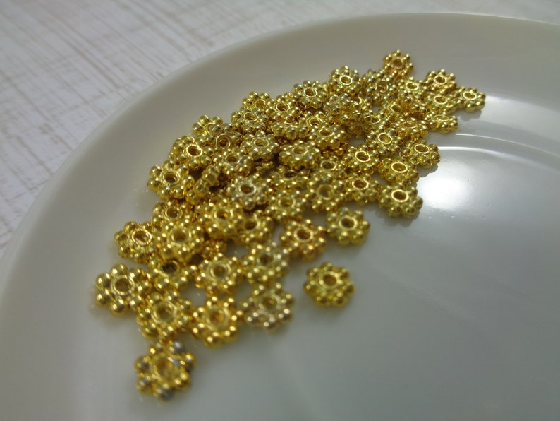 190 Metallic Gold Spacer Beads 5x2mm Thin Floral Disc Spacer | Etsy