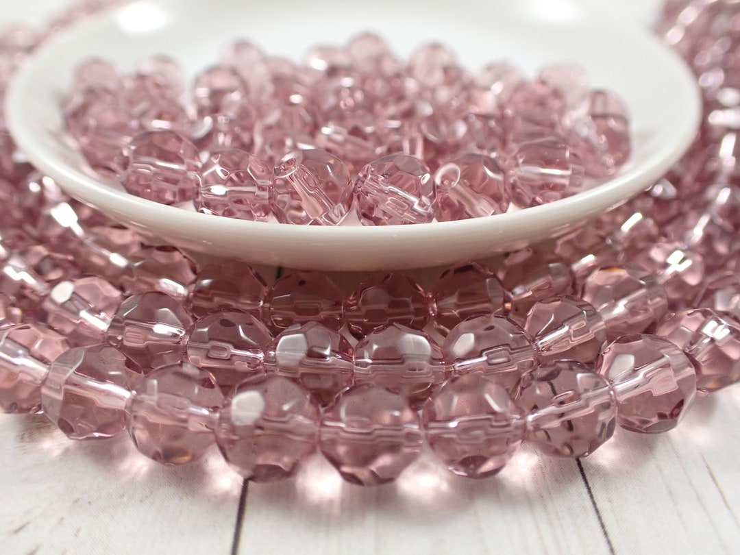 45 Pcs Purple Faceted Glass Beads 8mm Round Beads Translucent Shiny ...
