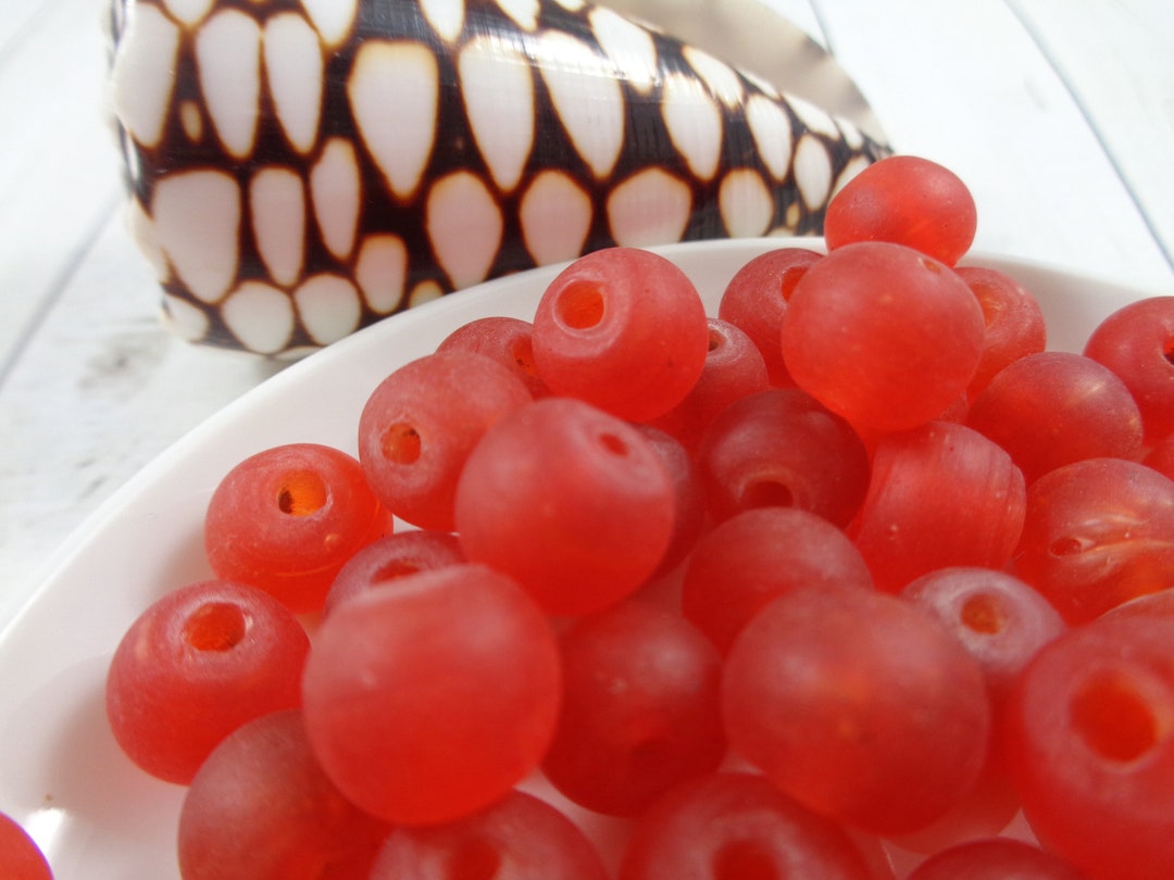 20 Bright Red Chalky Glass Beads 10x8mm Rondelle Matte Red Glass Beads ...