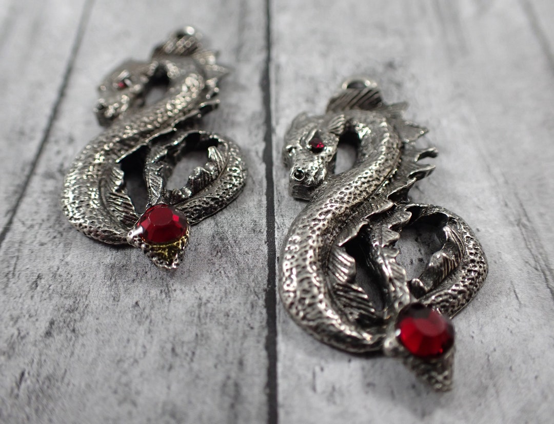 1 Piece Silver Pewter Dragon Pendant - Flat Thin Dragon Focal Bead ...