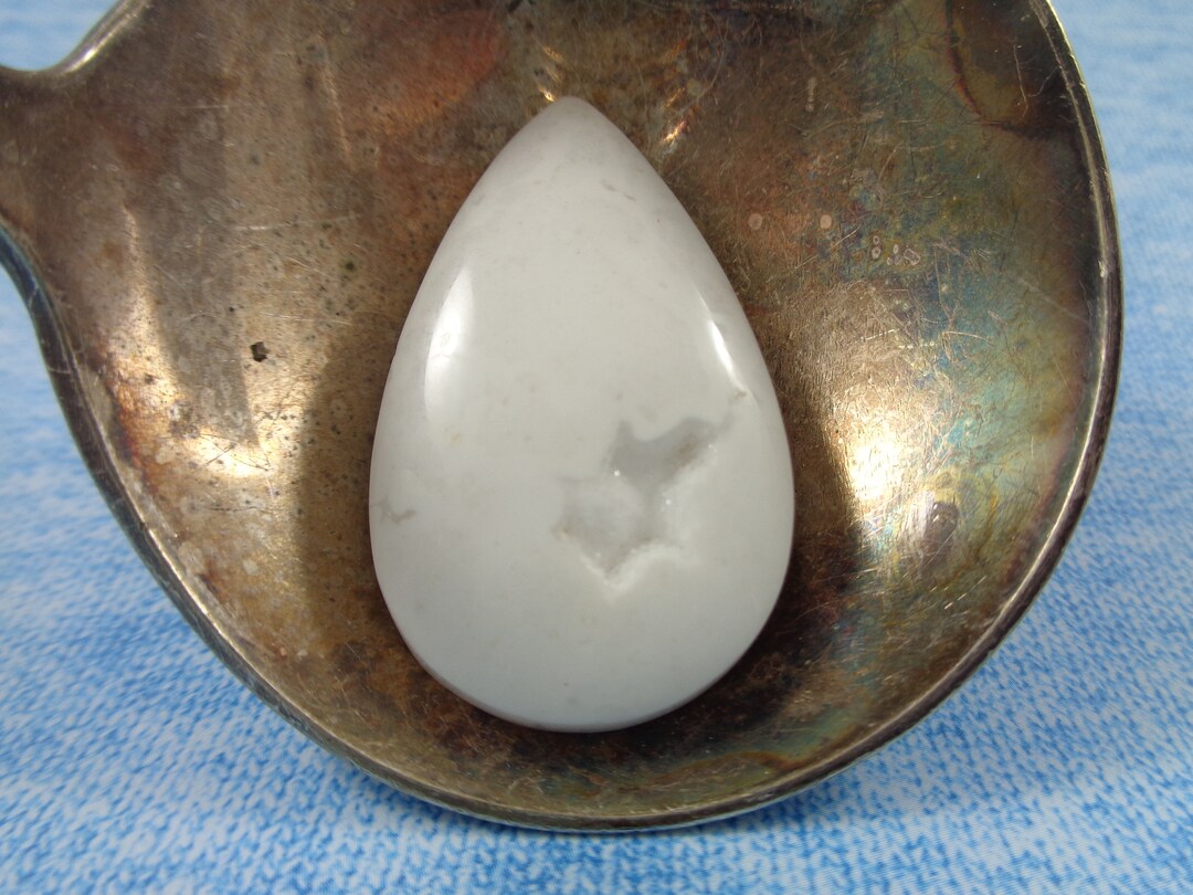 1 Piece Bright White Druzy Snow Agate Stone Cabochon - Teardrop Shaped ...
