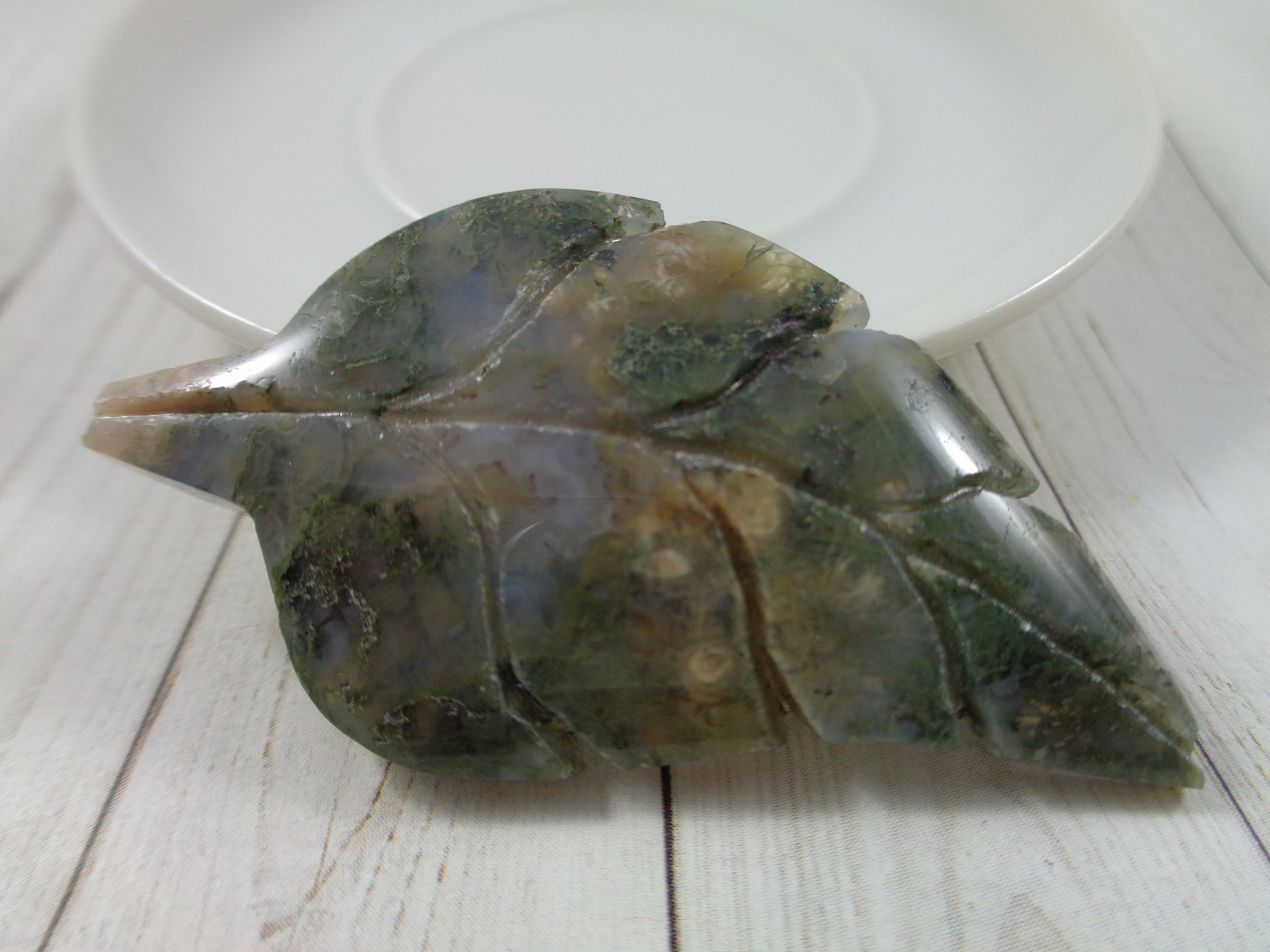 1 Pretty Green Moss Agate Carved Leaf Shaped Cabochon | Etsy