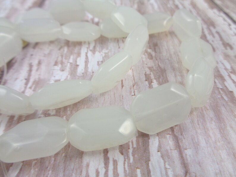6 Beautiful Milky White Opaque Flat 16x12mm Rectangle Glass Beads ...