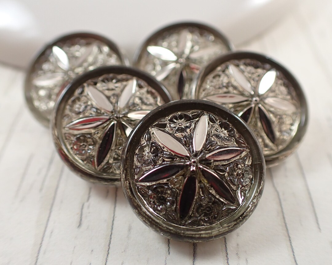 1 Piece Silver Star Glass Button Hand Painted Silver Star Translucent ...