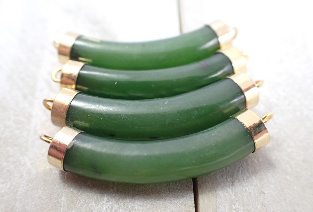 2 Pcs Green Nephrite Jade Connectors - Green Natural Crystal Connectors ...