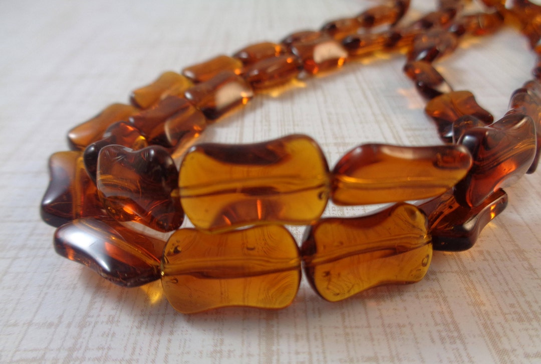 8 Pcs Dark Amber Brown Glass Beads - Curvy Rectangle Smooth Finish ...