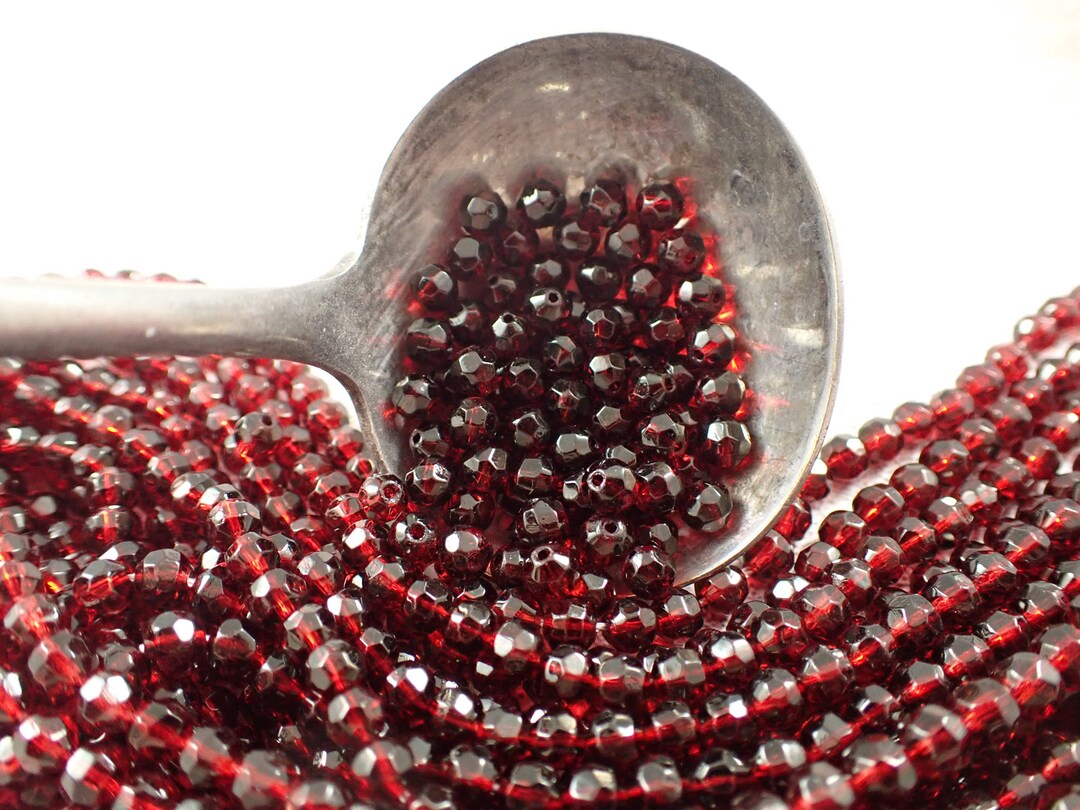 250 Pcs Dark Red Round Glass Beads Faceted Translucent Beads 4mm Clear ...
