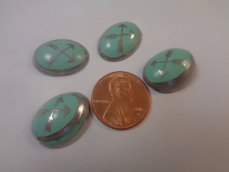 4 Small Vintage Cabochons Oval 18x13x4mm Turquoise Silver Arrow Cabs ...