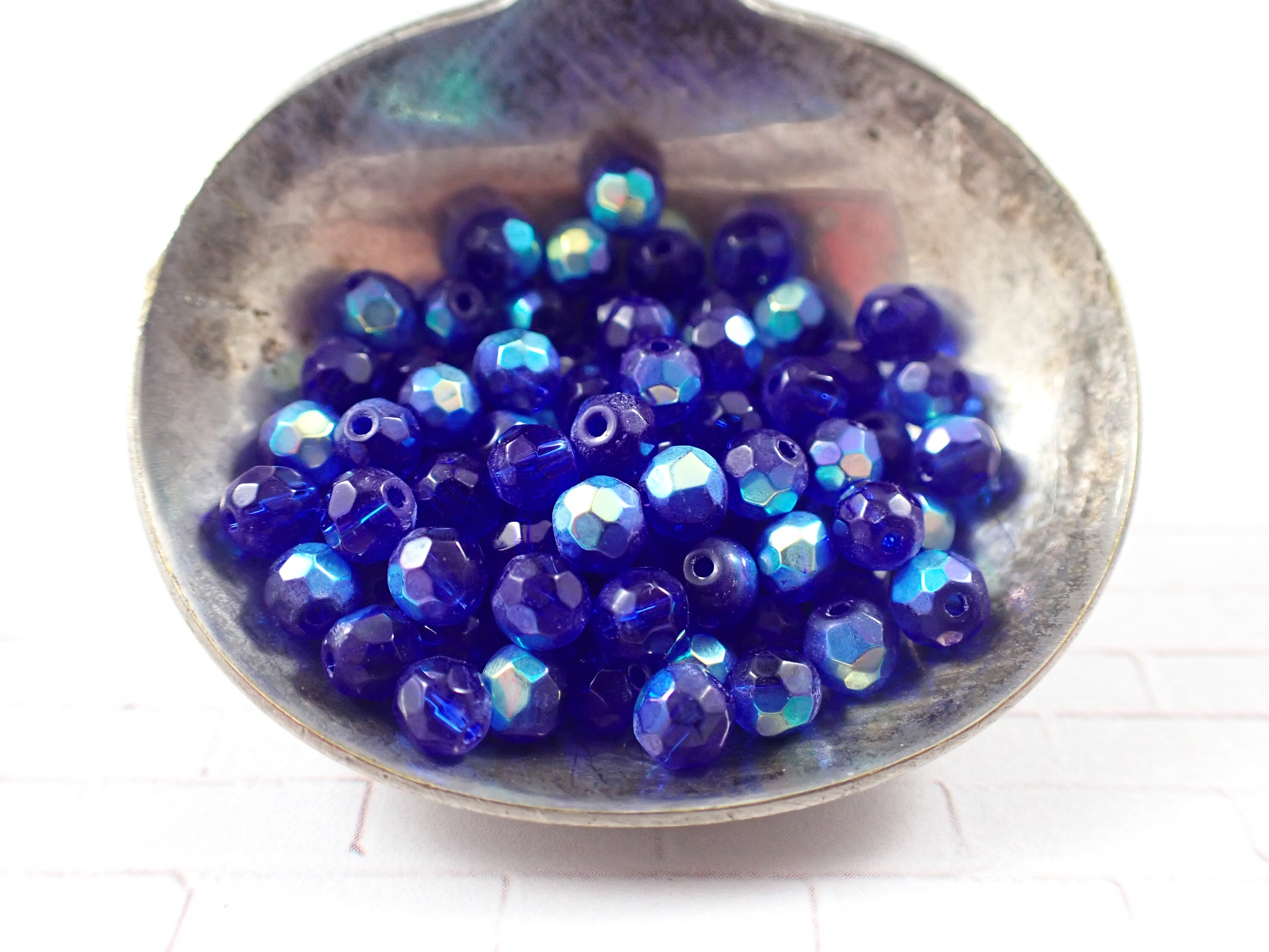 250 Bright Blue Round Faceted Glass Beads Small 4mm AB | Etsy