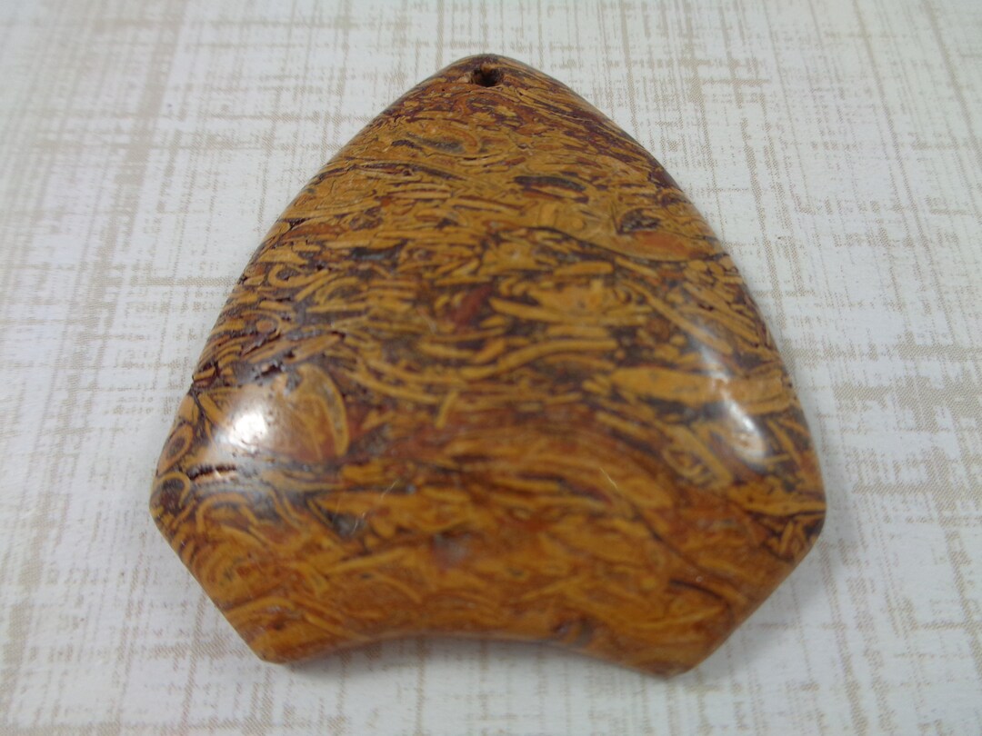 1 Beautiful Fossil Hash Triangle Shaped Stone Bead 43x37x4mm Flat ...