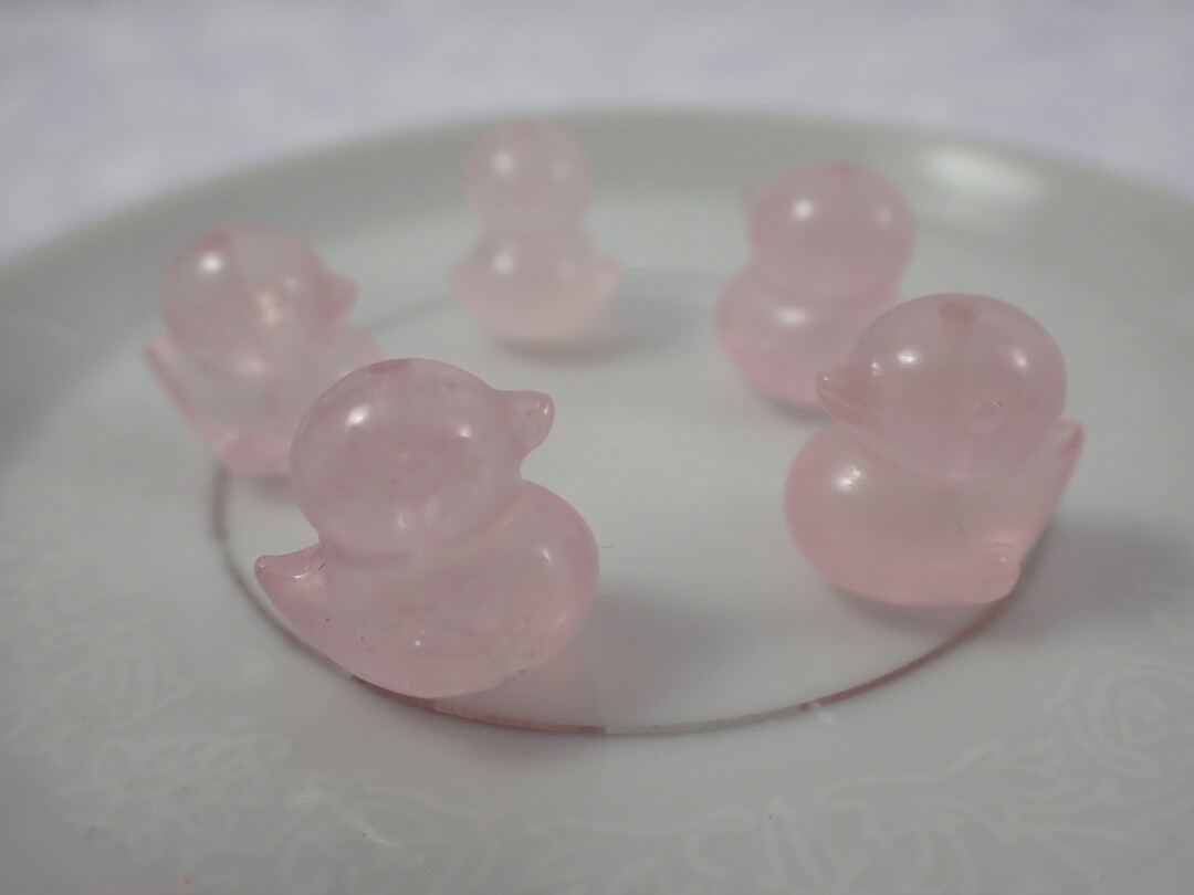 Mini Natural Rose Quartz Rubber Duck Crystal Bead - Light Pink Little ...