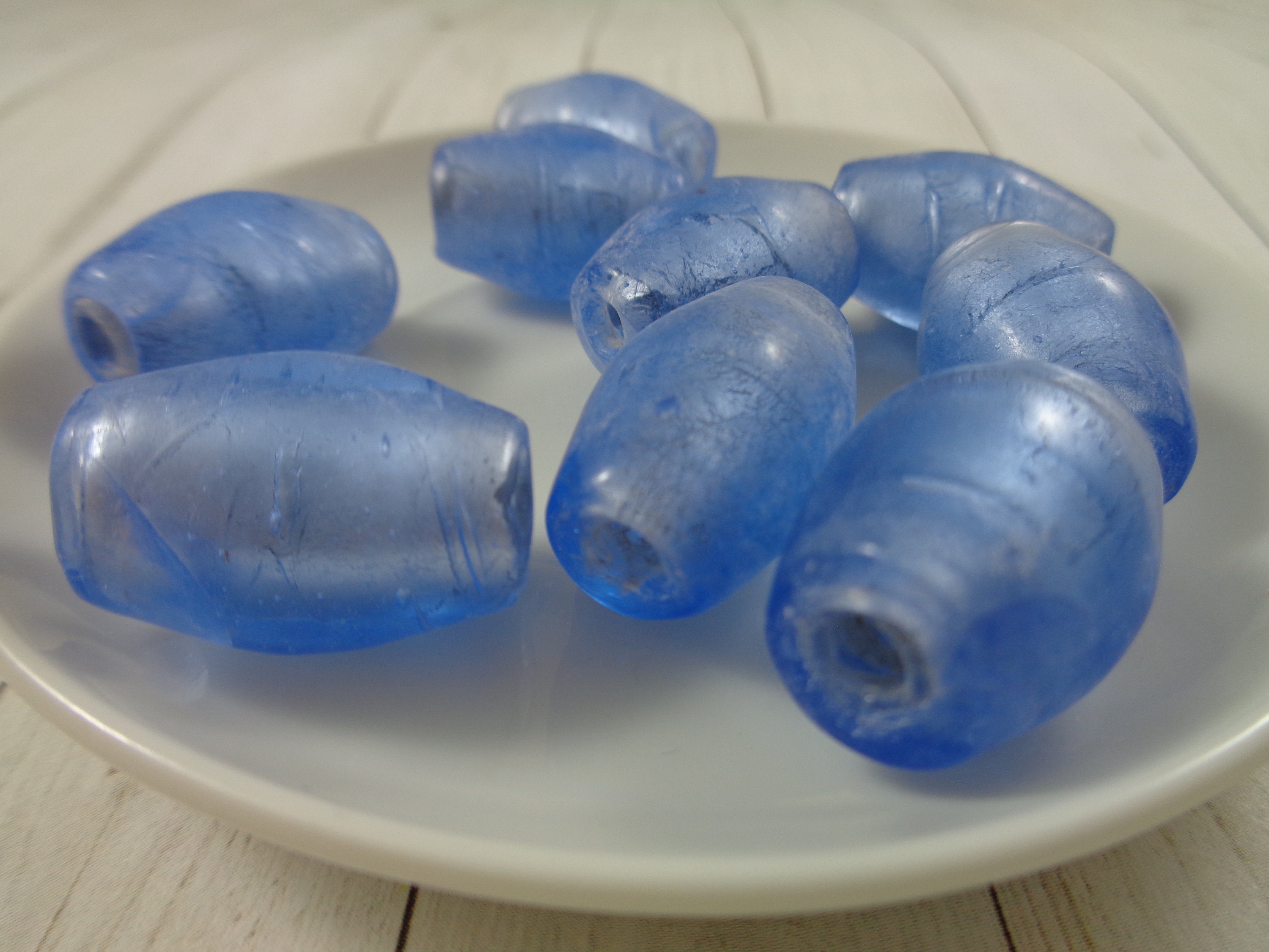 6 Pretty Light Blue Glass Tube Beads 20x14mm Thick Heavy Tube Shaped ...