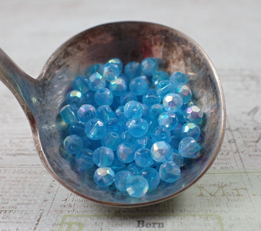 250 Pcs Light Blue Glass Beads - Round Faceted Blue Beads - 4mm Small ...
