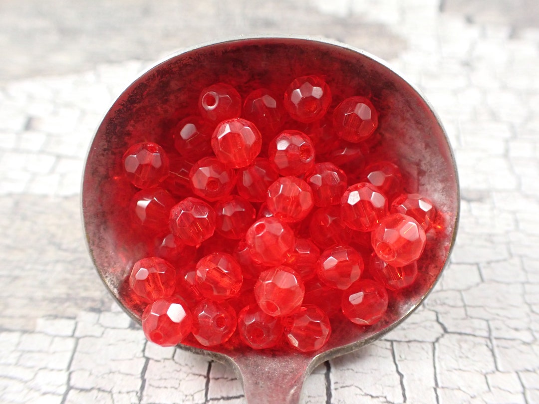 56 Pcs Bright Red Glass Beads - 6mm Opaque Red Beads - Faceted Round ...