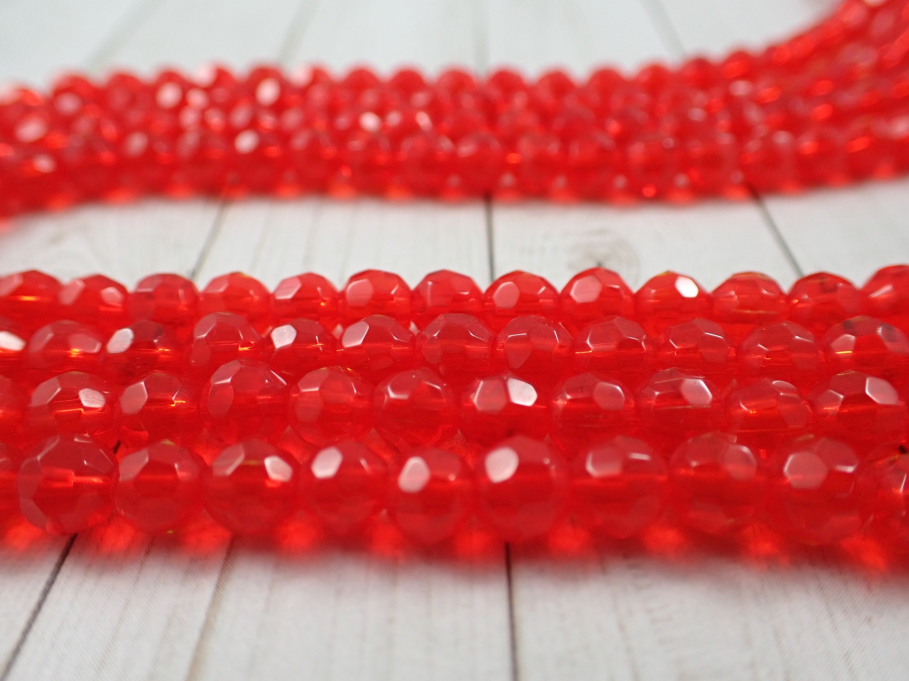 56 Pcs Bright Red Glass Beads - 6mm Opaque Red Beads - Faceted Round ...