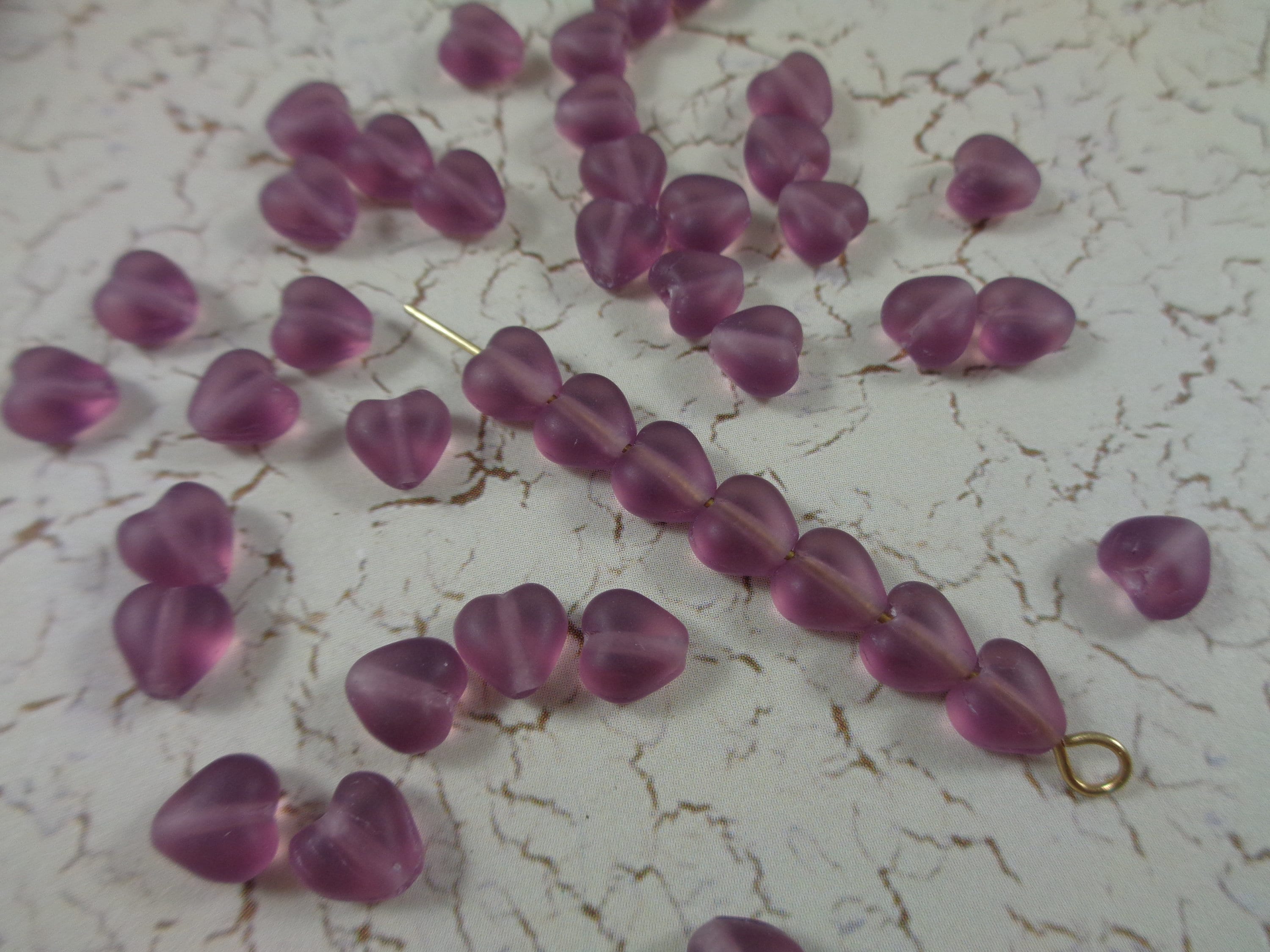 25 Adorable Little Purple Heart Shaped Glass Beads 6x6x3mm Flat Rounded ...