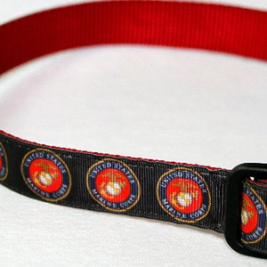 Marines Adjustible Ribbon Dog Collar, With Optional Leash, USMC, United ...