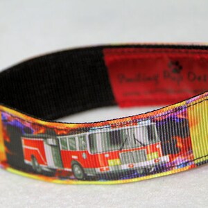Dual Fire Trucks, Fire Engines Ribbon Dog Collar, Emergency Themed Dog ...