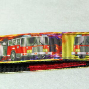 Dual Fire Trucks, Fire Engines Ribbon Dog Collar, Emergency Themed Dog ...