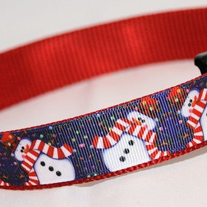 Jolly Snowmen Holiday Ribbon Dog Collar, Adjustable, With Optional ...