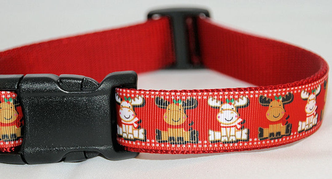Reindeer Holiday Ribbon Dog Collar, Adjustable, With Optional Leash - Etsy