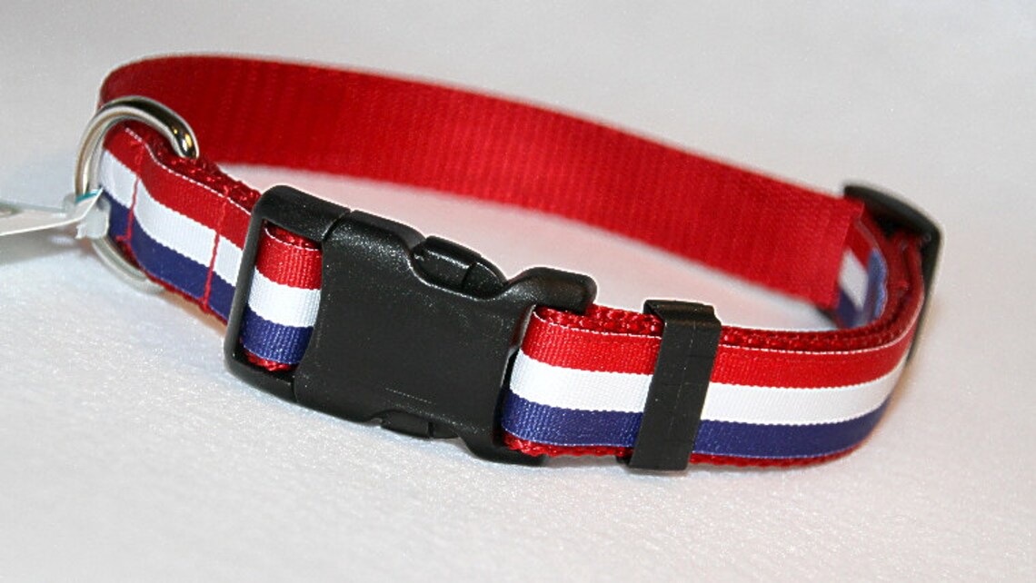 Patriotic Ribbon Dog Collar, Adjustible, With Optional Matching Leash ...