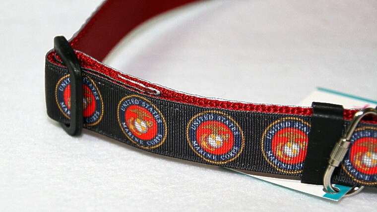 Marines Adjustible Ribbon Dog Collar, With Optional Leash, USMC, United ...