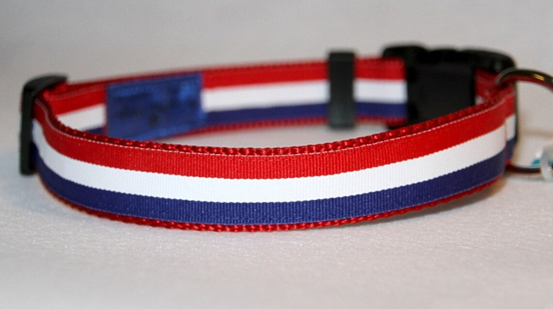 Patriotic Ribbon Dog Collar, Adjustible, With Optional Matching Leash ...