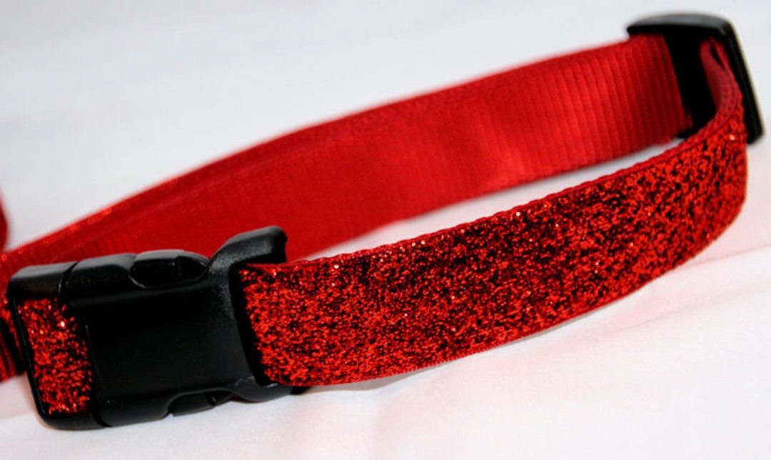 Sparkling Red Glittery Ribbon Dog Collar, Adjustable With Optional ...