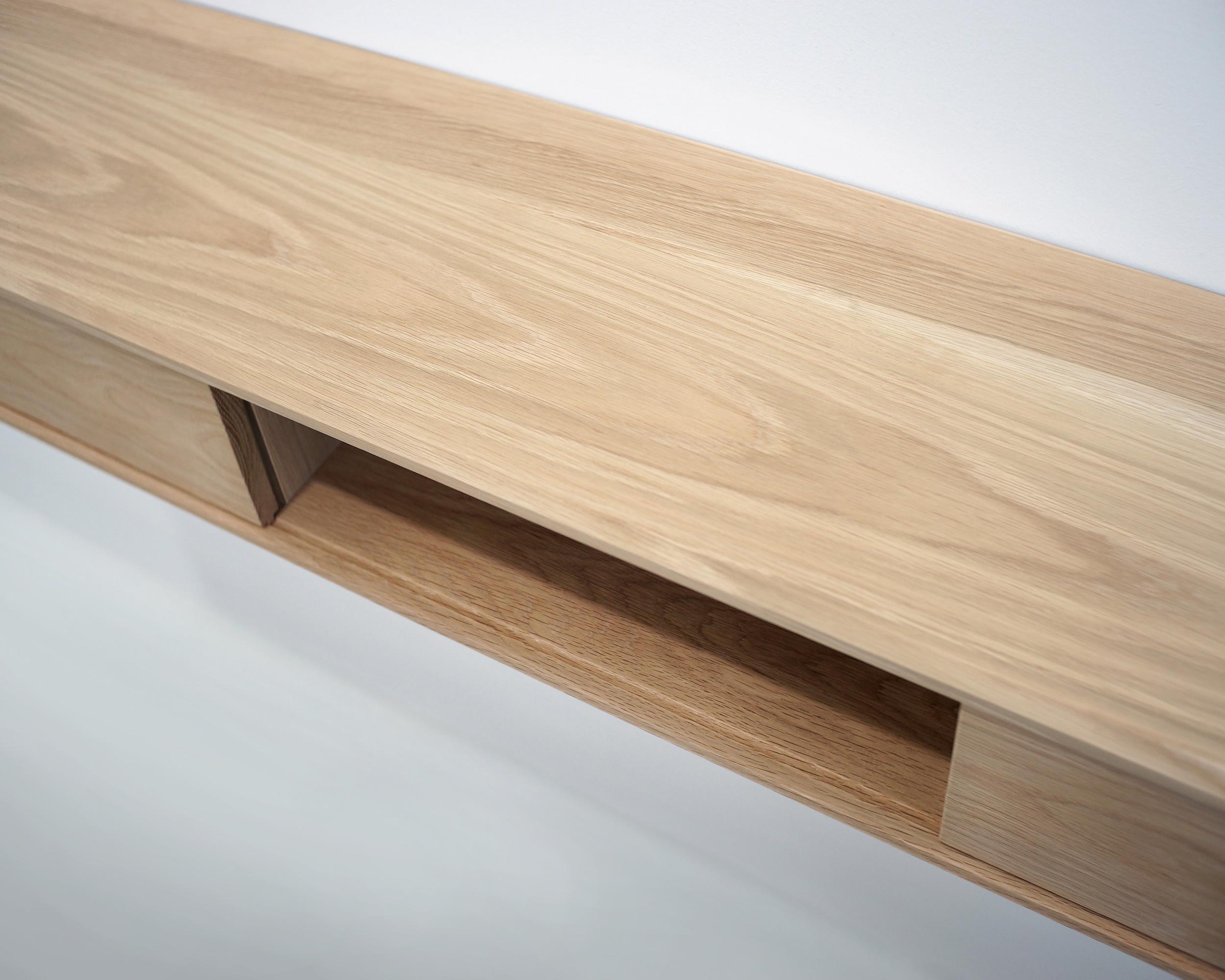 Solid White Oak Floating Media Console Cabinet, Entryway Table With ...