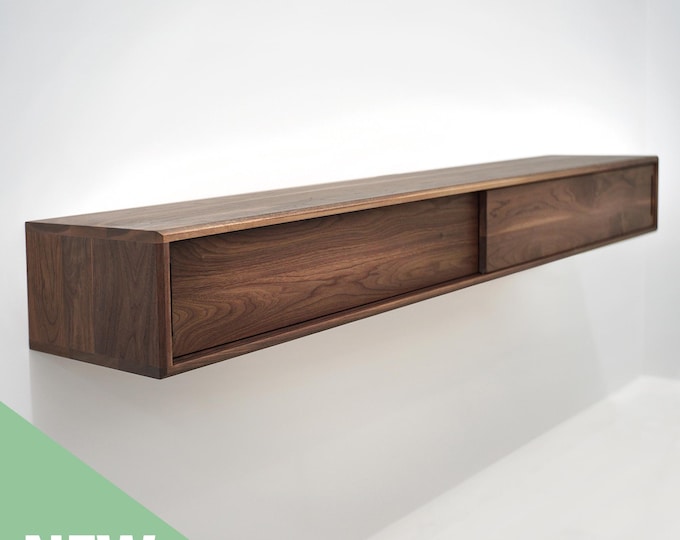 Solid Black Walnut Floating Media Console Cabinet, Entryway Table With ...