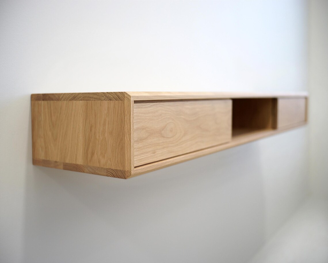 Solid White Oak Floating Media Console Cabinet, Entryway Table With ...