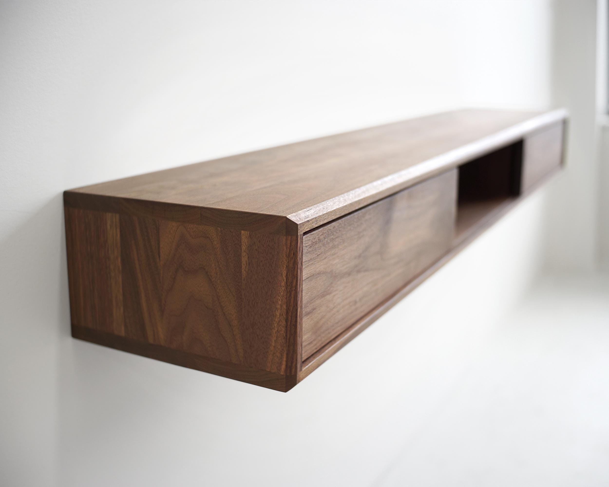 Solid Black Walnut Floating Media Console Cabinet, Entryway Table With ...