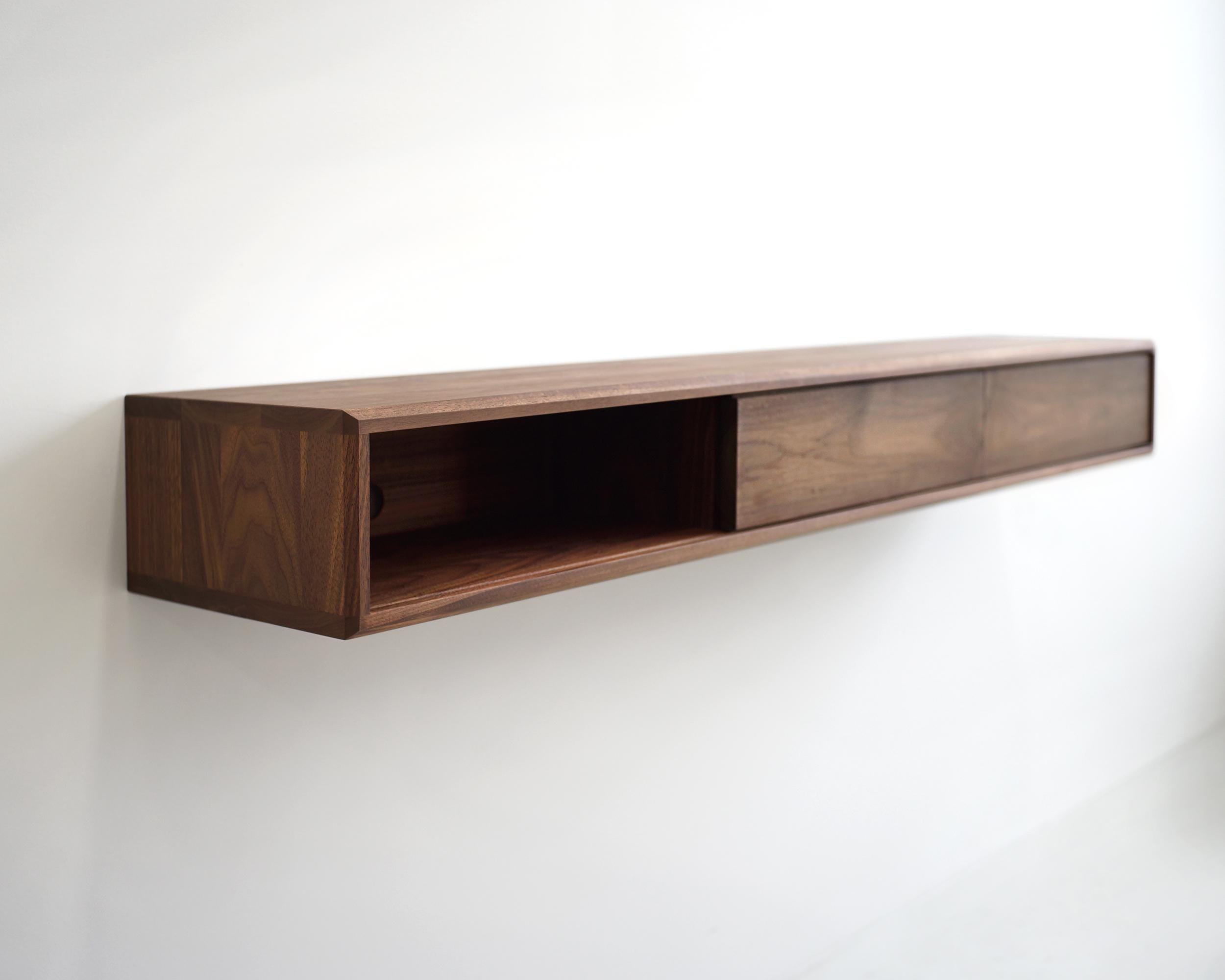 Solid Black Walnut Floating Media Console Cabinet, Entryway Table With ...
