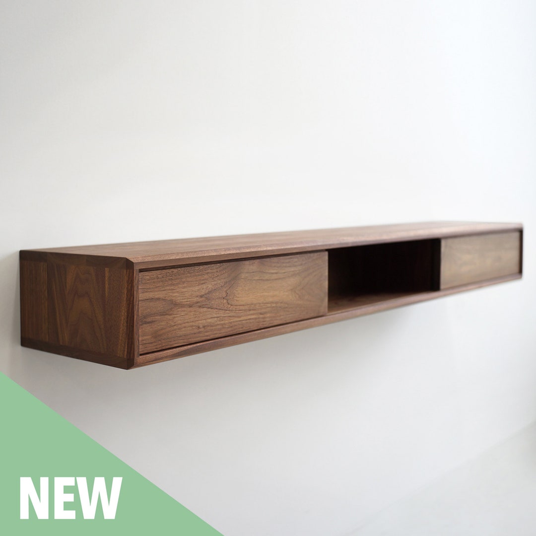 Solid Black Walnut Floating Media Console Cabinet, Entryway Table With ...