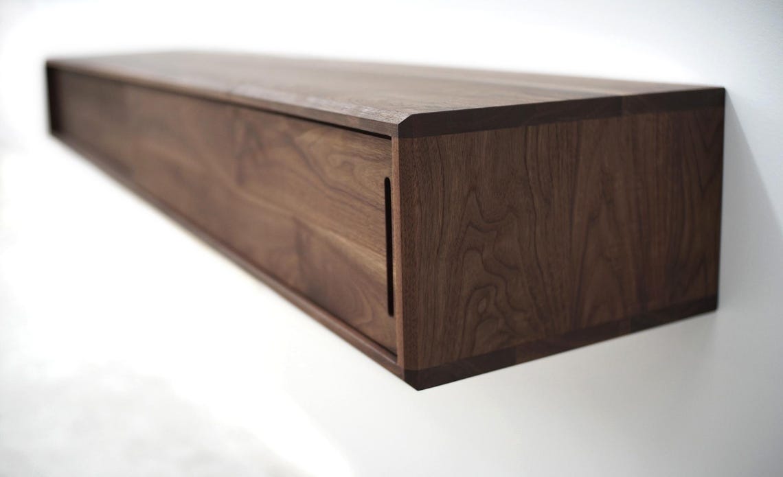 Solid Black Walnut Floating Media Console Cabinet, Entryway Table With ...